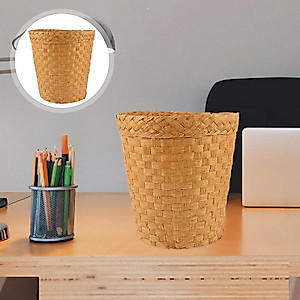 DEARMAMY Wicker Trash Can - Woven Wicker Waste Basket Round Rattan Waste Paper Bin Office Garbage Can Rubbish Basket Laundry Hamper for Kitchen Home Office