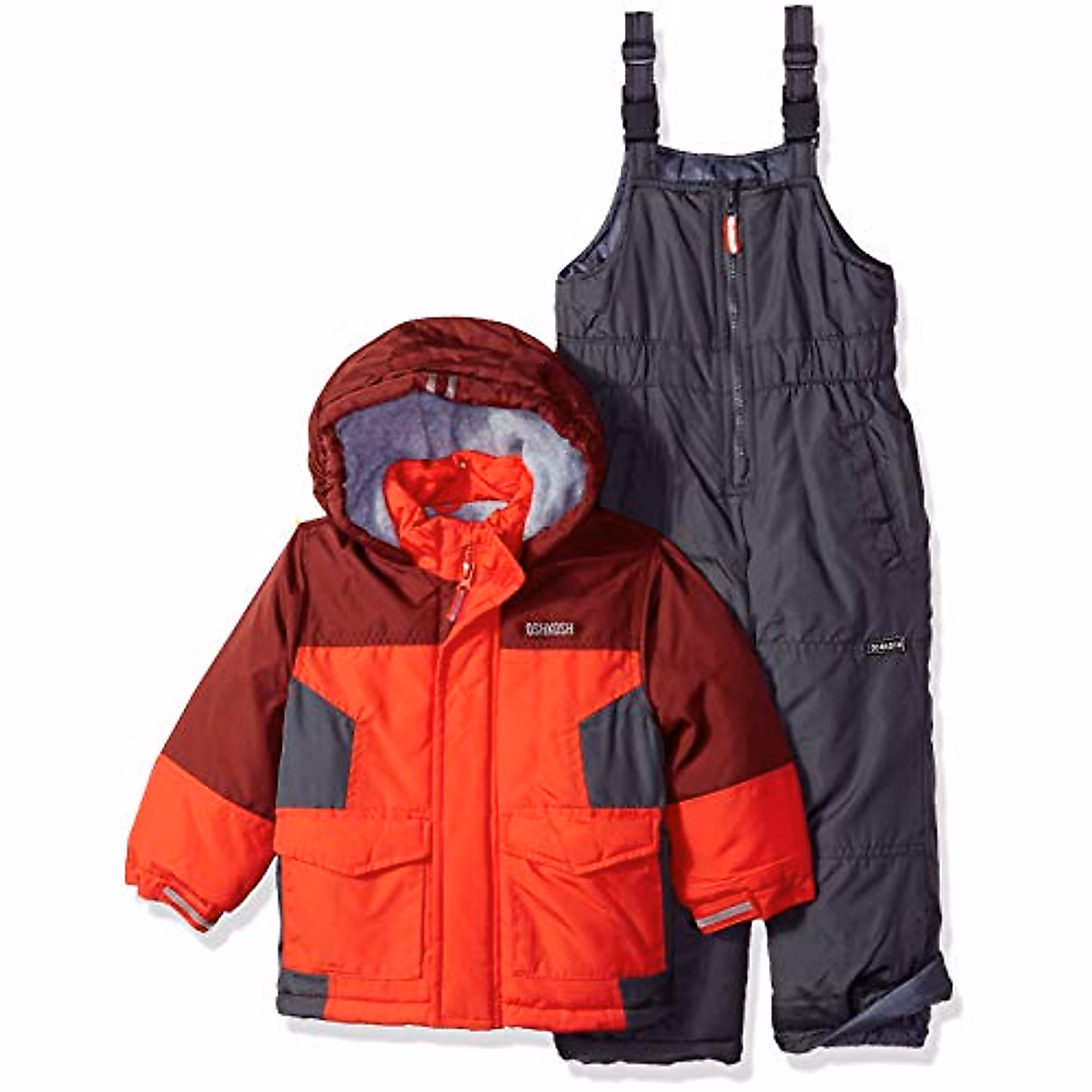 OshKosh B'Gosh Boys' Toddler Ski Jacket and Snowbib Snowsuit Set, Maple Leaf/Sneaker Grey, 3T