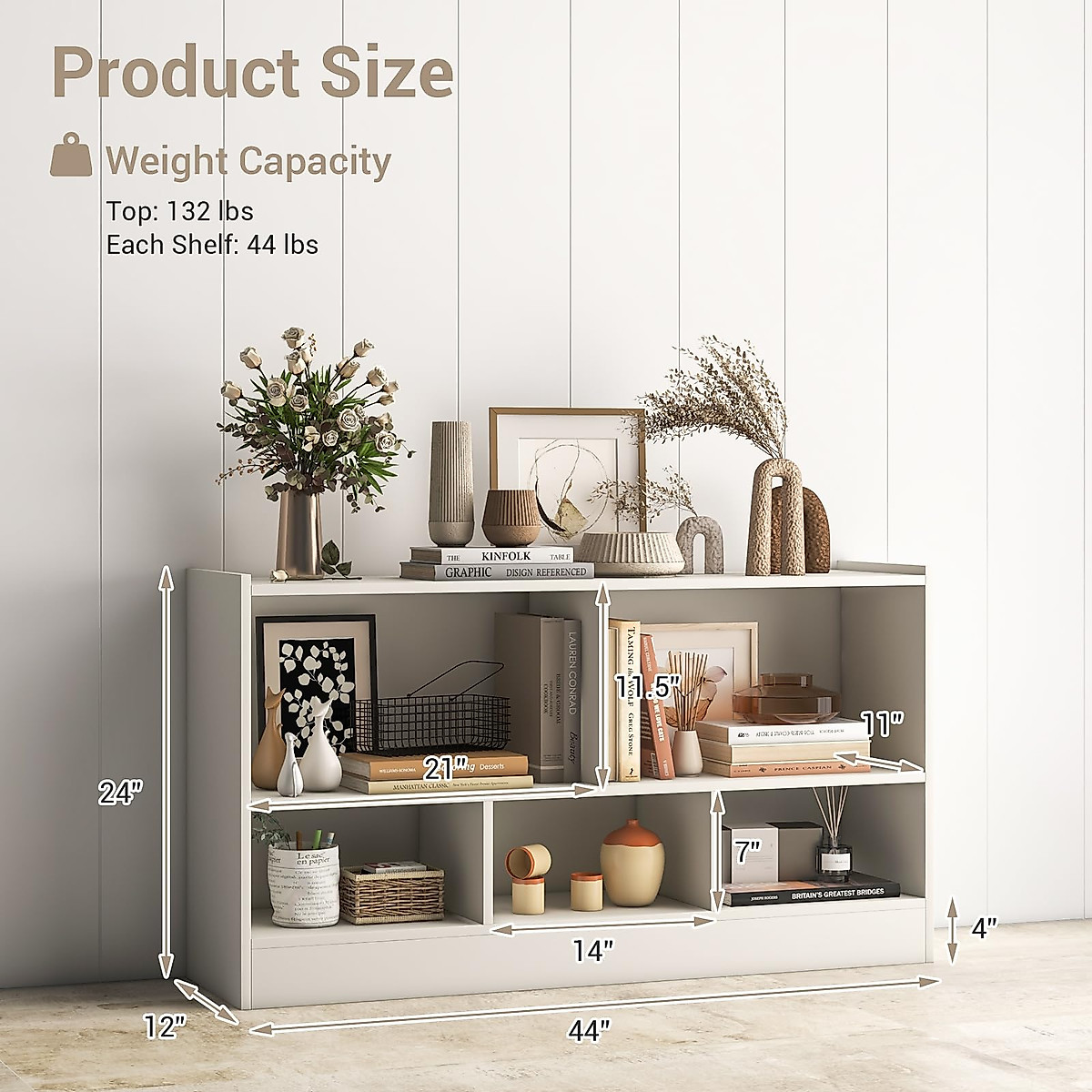 LOKO 2 Tier 5 Cube Bookcase, Open Shelf Storage Cabinet, Wooden Display Cabinet Shelf, Multipurpose Bookshelf for Living Room, Bedroom, Hallway, Home Office, Classroom (White)