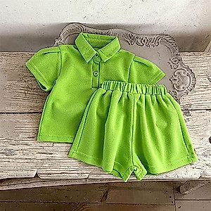 Junsyuffk Teen Girl Clothes Baby Boy Girls Cotton Linen Shorts Set Short Sleeve T-Shirt Top Elastic Waistband Shorts Set Summer Outfit Clothes 12 Month Boy Clothes Green