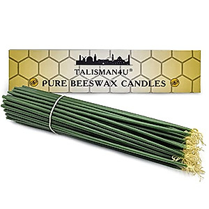 50 Natural Pure Beeswax Taper Candles 11 inch Tall Church Jerusalem Holy Land Decorative Thin Candle Home Decor (Green)