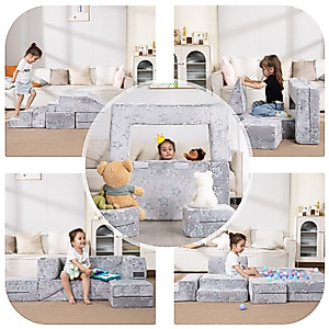 LOAOL Kids Couch Toddler Couch, Glow in The Dark Kids Play Couch, Foam Climbing Playset Imaginative Furniture for Creative Children, Convertible Glow Kids Sofa Colorful Stars for Playroom Bedroom