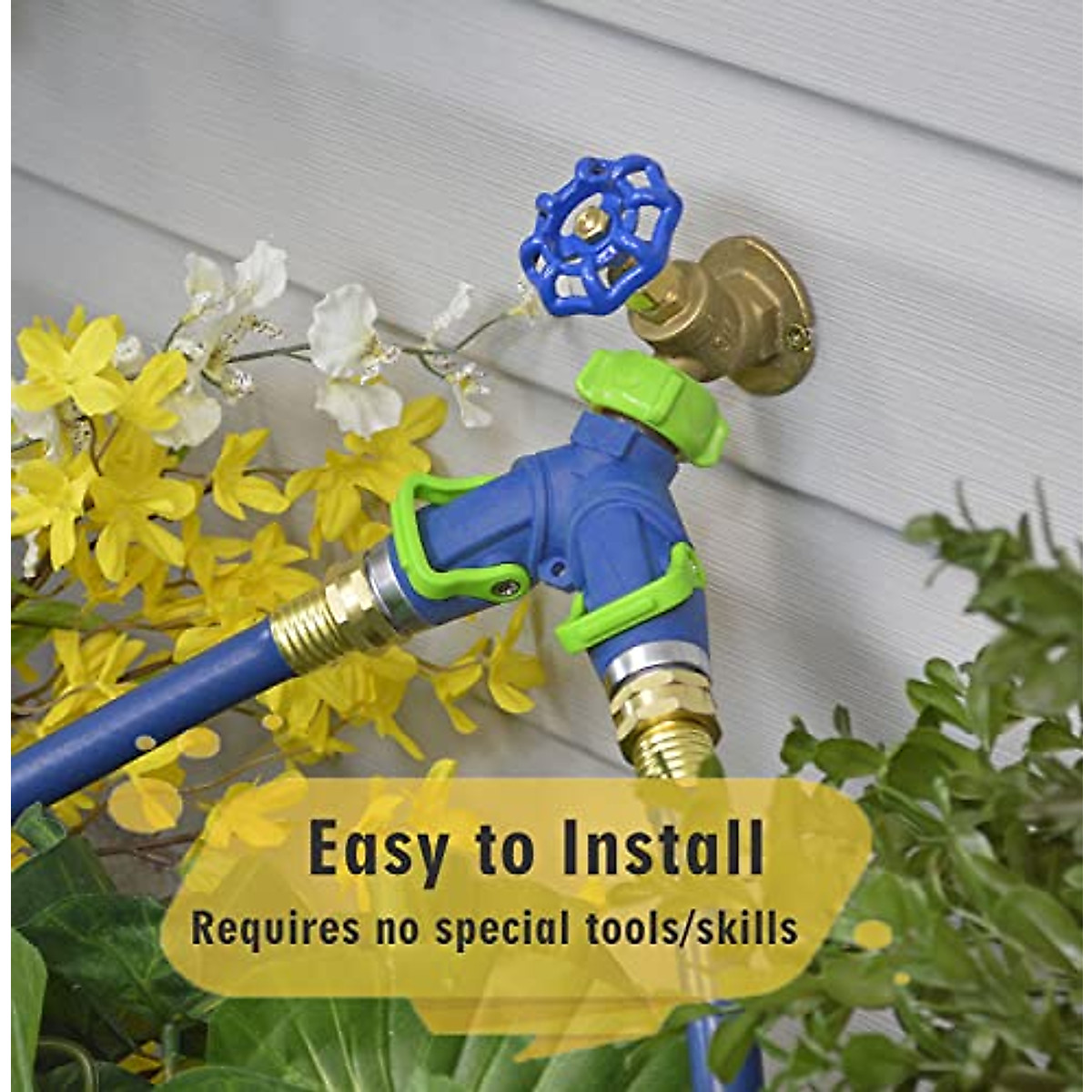 Garden Hose Splitter 2 Way, Heavy Duty Y Hose Splitter with Thumb Control Valves, 3/4" Metal Two Way Faucet Splitter Shut Off Valve Hose Connector Adapter with 2 Rubber Washers