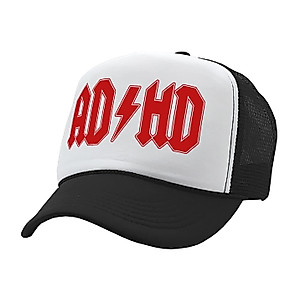 AD-HD - Funny Science Joke Music - Vintage Retro Style Trucker Cap Hat (Black)