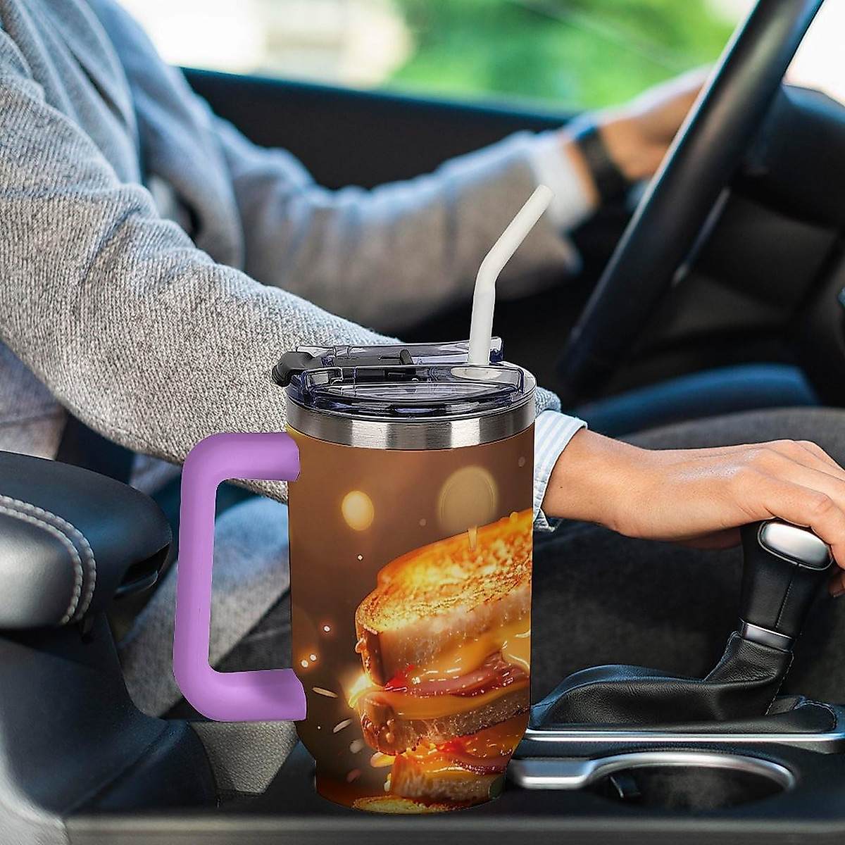 Grilled Cheese Sandwich 40 Oz Tumbler Insulated Stainless Steel Water Bottle Travel Mug Car Cup with Handle And Straw