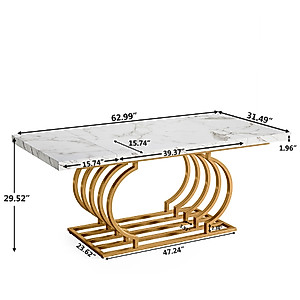 Tribesigns 63" Modern Office Desk, White and Gold Executive Desk, Large Computer Desk Home Office Desk with Gold Metal Frame, Wood Workstation Study Writing Desk