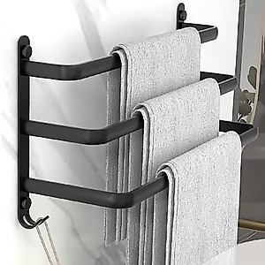 LUCEAE 3-Tiers Ladder Bath Towel Rail, Kitchen Tea Towel Rack, Hotel, Shower Room Towel Holder, Wall-Mounted Aluminum Towel Bar, Matte Black/60Cm