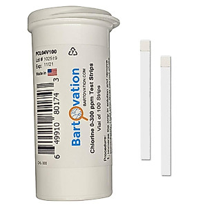 Restaurant Chlorine Sanitizer Plastic Test Strips, 0-300 ppm [Moisture Wicking Vial of 100 Strips]