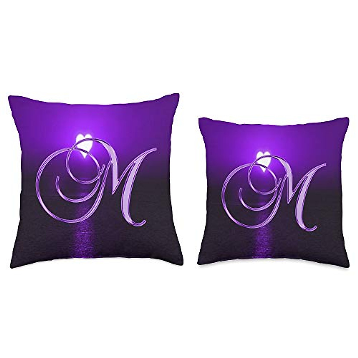 401Merch Monograms M Purple Heart Beach Ocean Lake Sun Moon Initial Letter Name Throw Pillow, 18x18, Multicolor