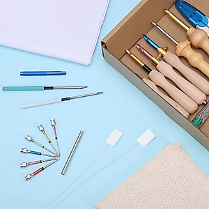 35 Pcs Punch Needle Kit, Punch Needle Tool Adjustable Punch Needle Embroidery Kits Include Wooden Handle Embroidery Pen Set, Big Eye Needles, Punch Needle Cloth - Stocking Stuffers for Adults Beginne