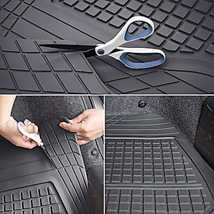Motor Trend FlexTough Advanced Black Rubber Floor Mats with Cargo Liner Full Set - Front & Rear Combo Trim to Fit for Cars Van SUV, All Weather