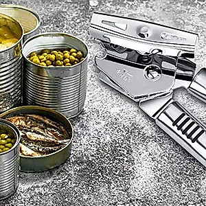 QOMJT Can Opener Manual,Classic Multifunction Can Opener,Food-Safe Stainless Steel, Smooth Edge for Elderly with Arthritis- (3-IN-1-Silver)