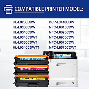 NUCALA TN-431 (TN431) 3PK: Cyan, Magenta, Yellow, Compatible TN-431C,TN431M,TN431Y Toner Cartridge Replacement for Brother TN4313PK to use with MFC-L8900CDW L8610CDW, HL-L8360CDW L8260CDW Printer Ink