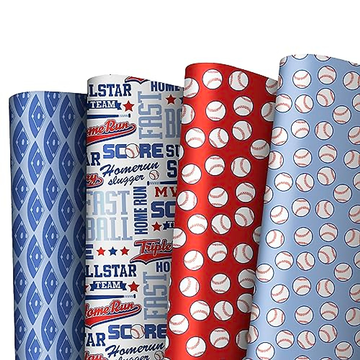 Dtiafu Baseball Wrapping Paper - 12 folded sheets with 4 classic baseball designs - Birthday Wrapping Paper for Boys Kids Men Sport Party - 20 X 28 Inches Per Sheet