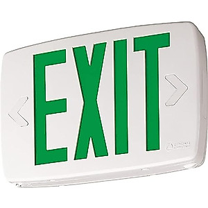 Lithonia Lighting LQM S W 3 G 120/277 EL N M6 Quantum Thermoplastic LED Emergency Exit Sign with Stencil-Faced White Housing and Green Letters with Nickel Cadium battery