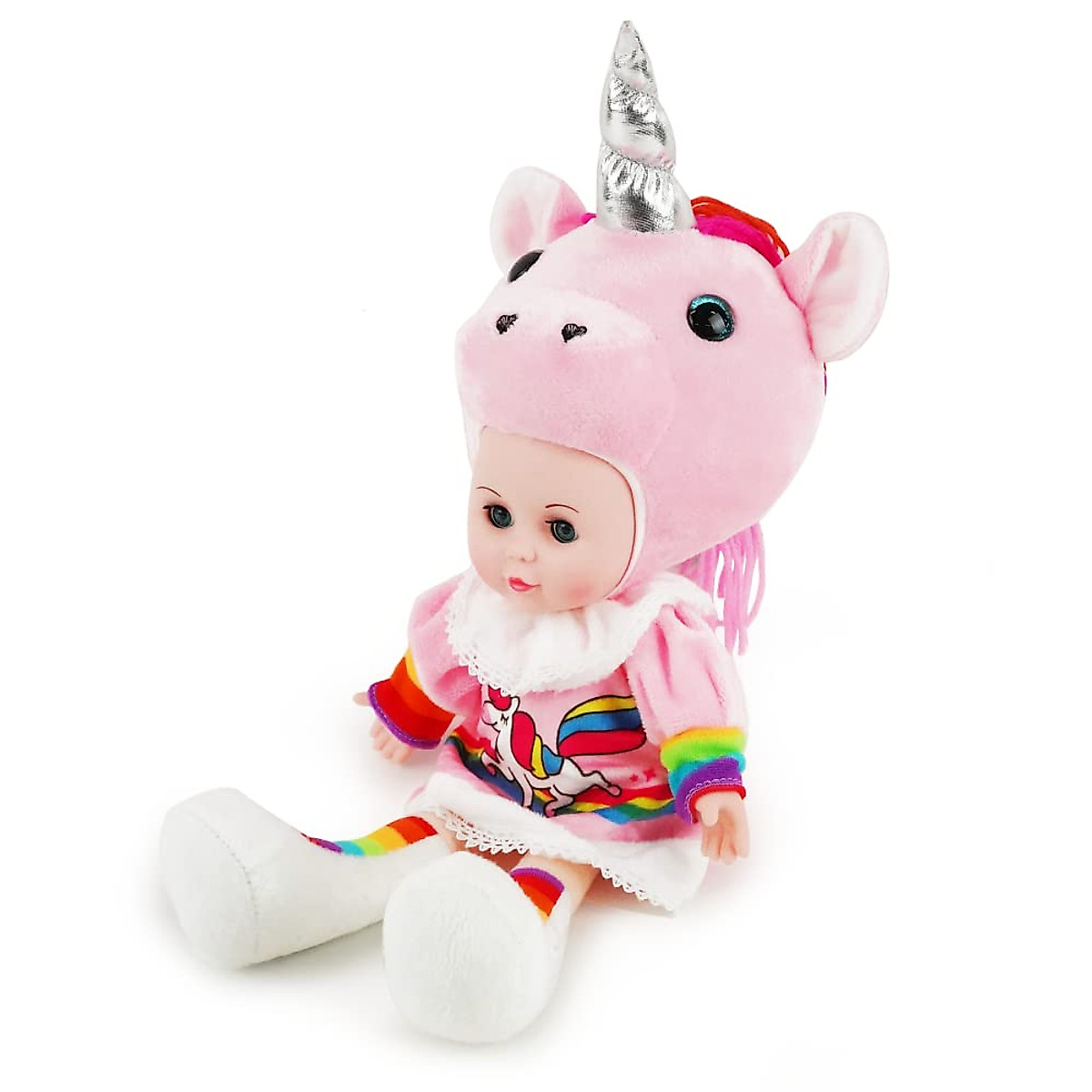 Boley Unicorn Baby Doll - Open and Close Eyes Unicorn Baby Doll for Kids - Classic 16 Inch Babydoll with Unicorn Plush-Hoodie and Cotton Dress - Unicorn Toy for Toddlers and Kids Ages 3 and Up