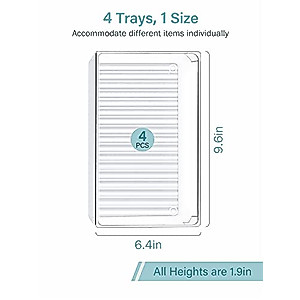 Kootek 4 Pack Large Drawer Organizer, Bathroom Drawer Organizer Trays Plastic Organizers Kitchen Utensils Silverware Gadgets Dividers Desk Storage Bins Container for Makeup Dresser Cosmetic Office