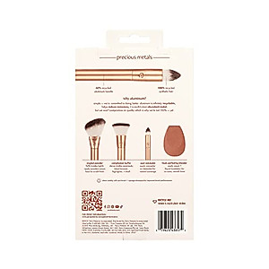 EcoTools Precious Metals Face Blend & Sculpt Set, Makeup Brush Kit For Foundation, Concealer, & Powder, Ecofriendly Makeup Brush Kit, Recycled Aluminum, Chrome, Cruelty-Free, 4 Piece Set