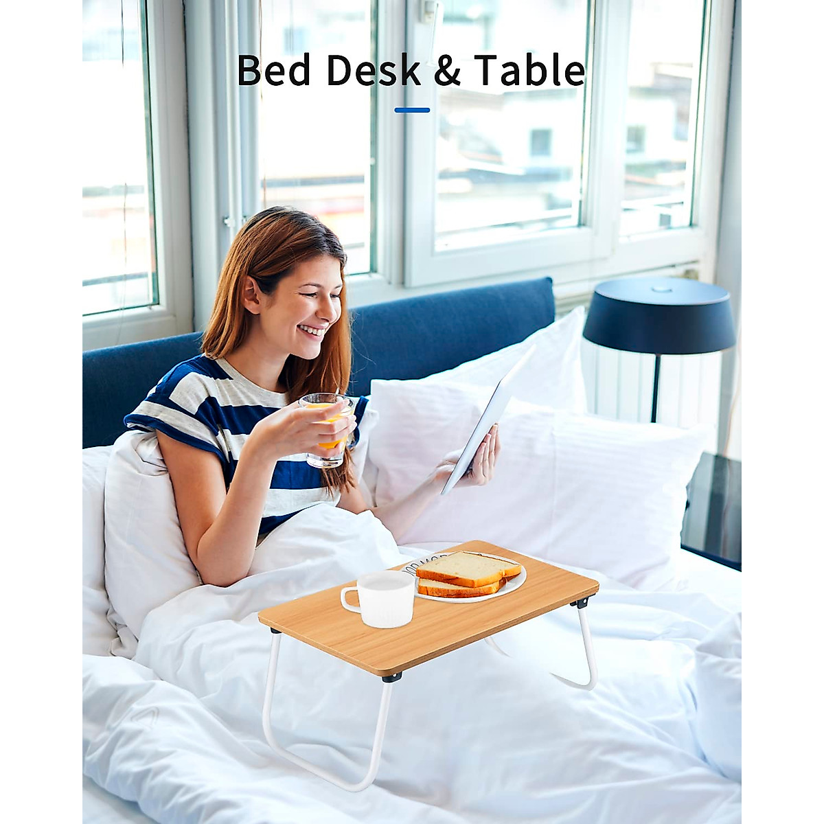 Ruxury Folding Lap Desk Laptop Stand Bed Desk Table Tray, Breakfast Serving Tray, Portable & Lightweight Mini Table, Lap Tablet Desk for Sofa Couch Floor - Wood