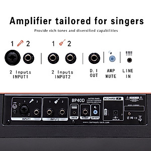 Coolmusic BP40D Powered Acoustic Guitar Amplifier- Portable Bluetooth Speaker 80W W/Battery with Reverb Chorus Delay Effect, 6 Inputs,3 Band EQ, Black