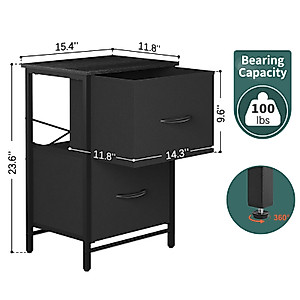 Yoobure Fabric Nightstand Set of 2 - Small Wood Bedside Tables with Storage Drawers for Bedrooms and Dorms