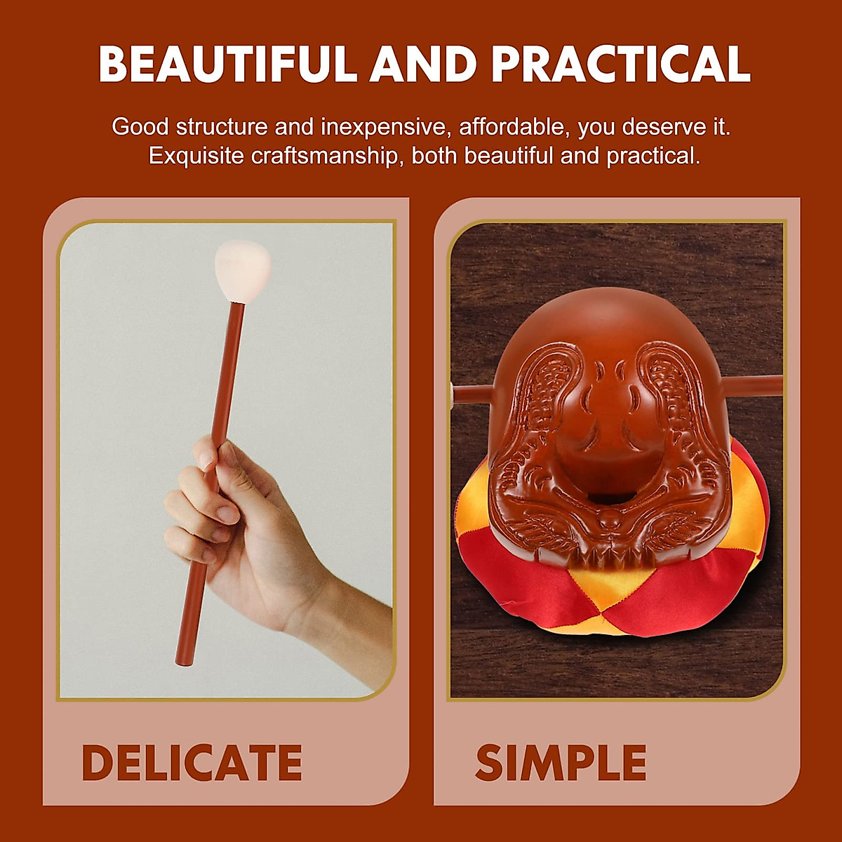 ERINGOGO Mokugyo with Mallet and Mat, Wooden Fish Camphorwood Temple Block, Zen Drum Meditation Percussion Instrument