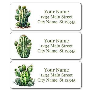Personalized Return Address Labels - Cactus Decor Design - 60-1000 Custom Self-Adhesive Stickers
