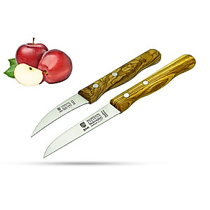 SMI - 2 Pcs Paring Knife Set Peeling Knife Straight & Curved Vegetable Knife Fruit Knife Olive Wood Handle Solingen Knife Made in Germany - Not Dishwasher Safe