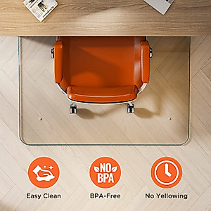 Office Chair Mat for Carpet, 46"X36" Glass Chair Mats for Carpeted or Hard Floors, 1/4'' Thick Clear Tempered Glass Desk Chair Mat for Home/Office Floor, Effortless Rolling, and Easy Clean