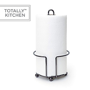 Totally Kitchen Paper Towel Holder | Simple Tear Standing Paper Towel Dispenser | Heavy Duty Metal Construction | Fits Rolls | Gun Metal