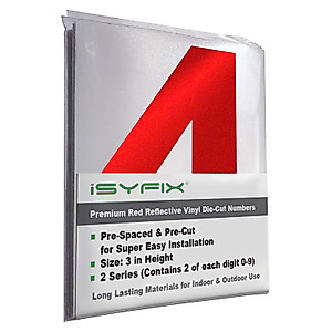 iSYFIX Reflective Red Vinyl Numbers Stickers – (2 Sets) 3 Inch – Premium Self-Adhesive Decal Die Cut and Pre-Spaced for Mailbox, Signs, Window, Door, Cars, Trucks, Home, Business, Address Number
