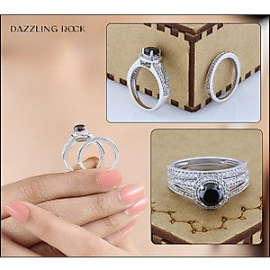 Dazzlingrock Collection 1.25 Carat (Ctw) Round Black & White Diamond Halo Split Shank Wedding Ring Set for Women in 14K White Gold, Size 8