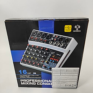 BOMGE 6 Channel Audio Sound Mixer - Professional Digital DJ Mixing Console for Live Streaming, Karaoke and Stereo Recording - With PC Computer Record Playback/Bluetooth/MP3/USB/48V /16 DSP Echo