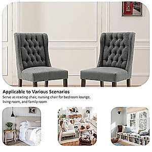 Locus Bono Modern Dining Chairs Set of 2, Upholstered Kitchen & Dining Room Chairs with Solid Wood Legs,Tufted Linen Fabric Parson Chairs Side Chairs for Living Room, Restaurant (Grey)