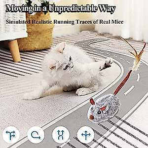 Vealind Interactive Cat Toys with Feather Tail, USB Rechargeable Cat Mouse Toy Automatic Moving for Indoor Cats Hunting and Exercise (Grey)