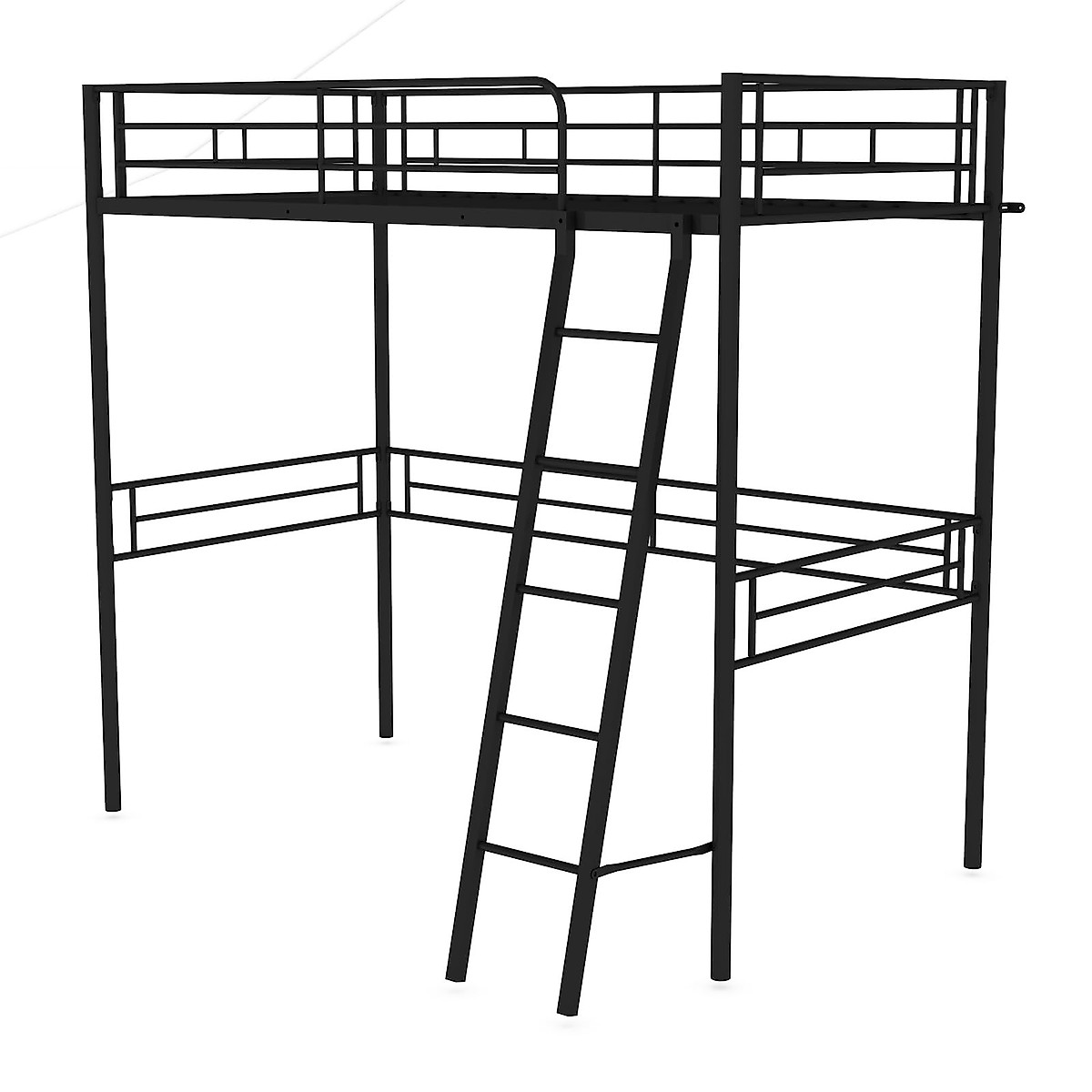 Lifeand Sturdy Twin Size Metal Loft Bed with Built-in Ladder and Guardrails for Space-Saving Solution in Kids' and Teens' Rooms,Black