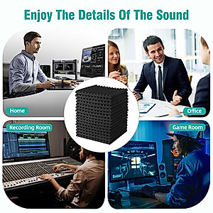 50 Pack Acoustic Foam Panels Premium Sound Proof Foam Panels Black Soundproof Wall Panels High Density Acoustic Panels Sound Absorbing for Studio Office Home, 12 x 12x 1Inch