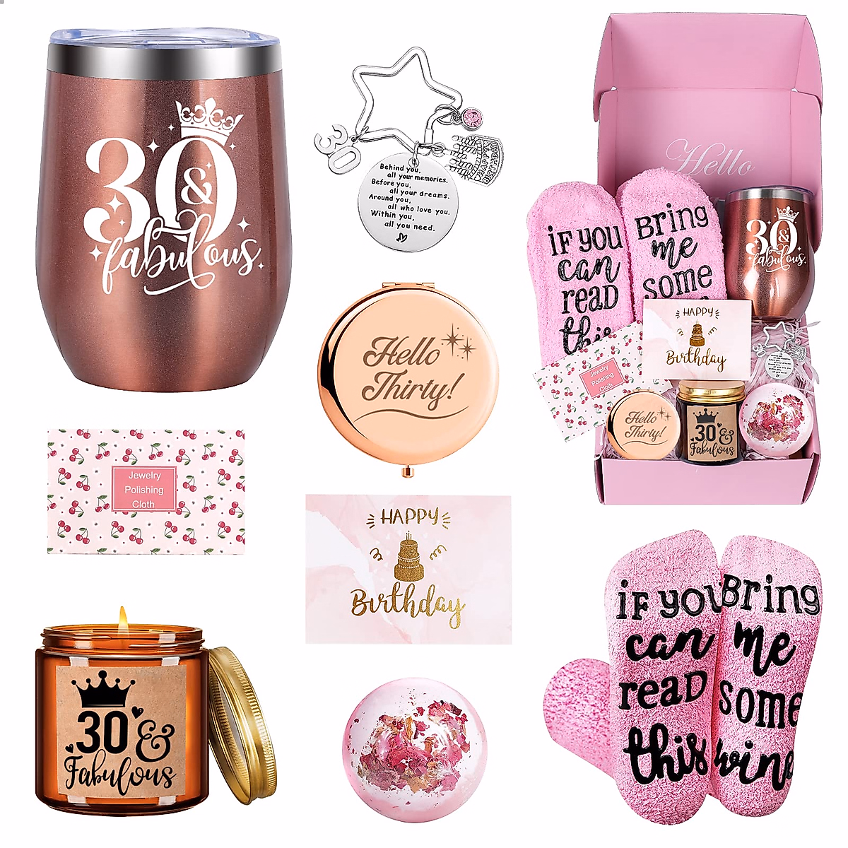 AYGE 30th Birthday Gifts for Her, 30 Years Old Birthday Gift for Women, Fabulous Funny Happy Birthday Gift Set for Best Friend,Teacher, Wife, Sister, Coworker or Partner