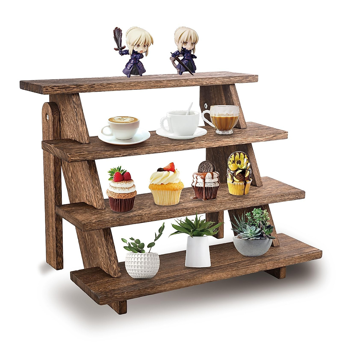 Fumingpal Wooden Cupcake Stand - 4 Tier Cupcake Display Stand, Rustic Tiered Display Stand, Tool Free Installation Cupcake Stand for Birthday Party Decoration Supplies