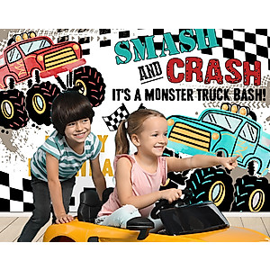 Ticuenicoa Grave Digger Monster Truck Birthday Backdrop - 5x3ft Flame Design Photo Booth Background for Boys, Kids Party Decorations Banner & Props Supplies