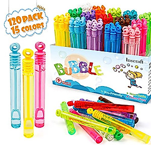 Inscraft Bubble Wand, 120 Pack Mini Bubble Wands Bulk 15 Colors for Halloween, Summer Toys, Wedding, Outdoor Indoor Activity Use, Bubbles Party Favors, Gifts for Kids Toddlers