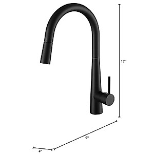 Westbrass KD07A-62 17" Single Handle Kitchen Faucet with Adjustable Pull Down Sprayer, Matte Black