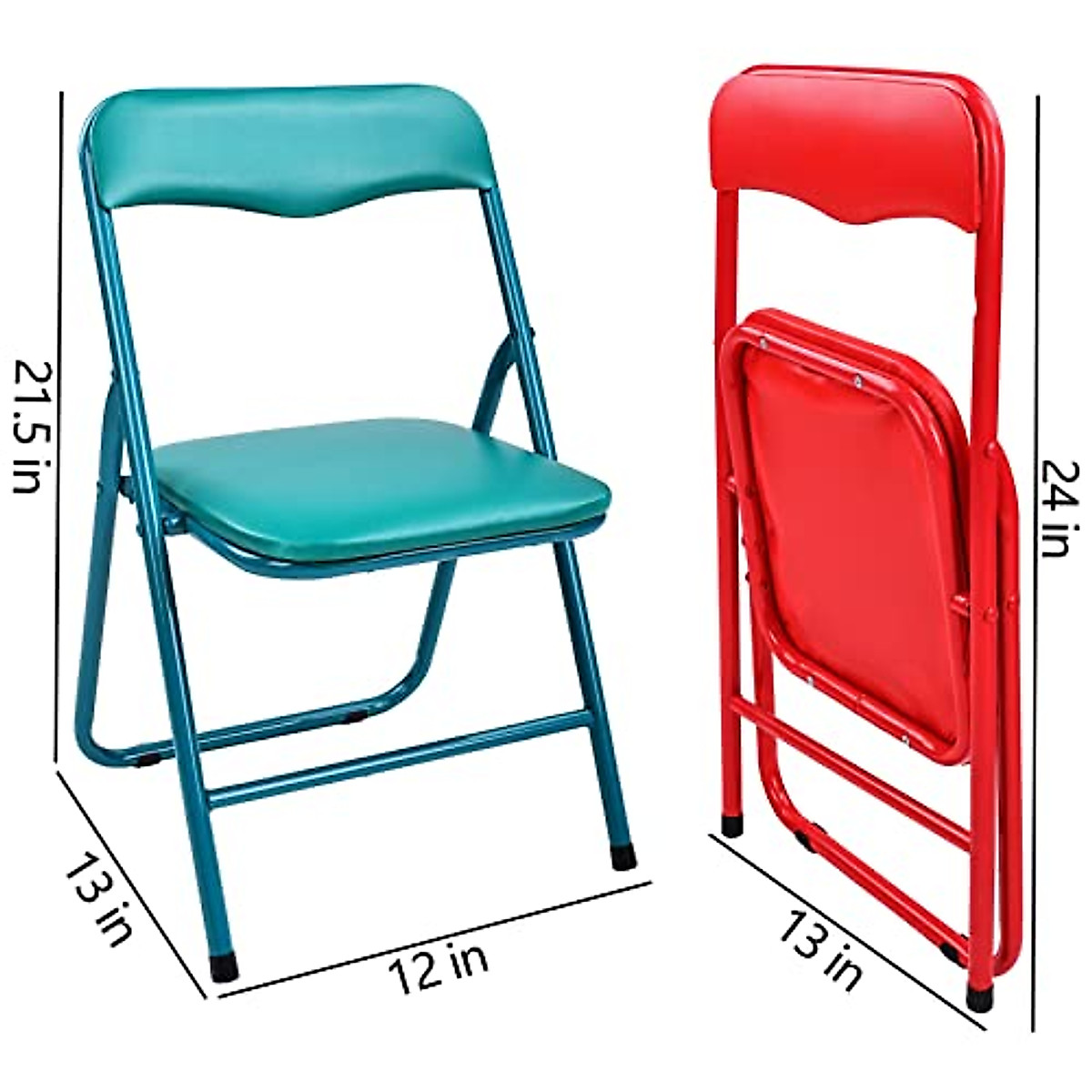 Elevon Pack of 2 Steel Frame Metal Foam Padded Folding Chairs for Kids, Green/Red