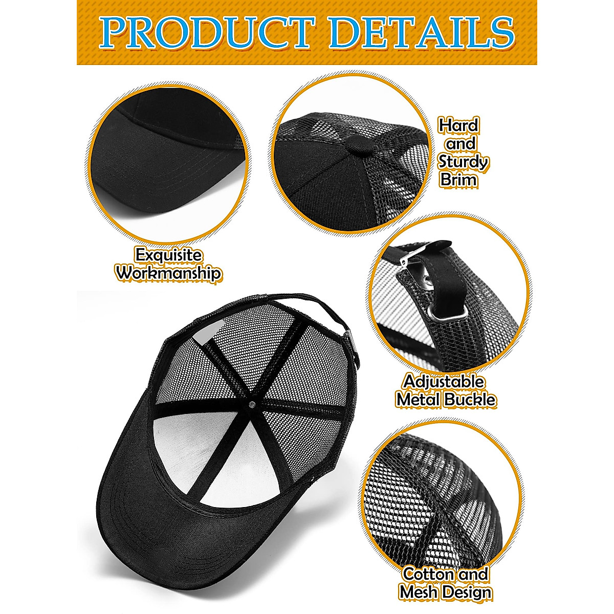 24 Pieces Blank Trucker Hats Bulk Black Mesh Baseball Caps Adjustable for Men Women Teen Sports Workout Sublimation DIY