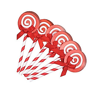 Amosfun Lollipop Cupcake Picks Paper Birthday Cake Toppers Lovely Lollipop Bow Cake Decorations Dessert Table Decorative Supplies Creative Lollipop Cake Insert Red for Party Cake Decortion