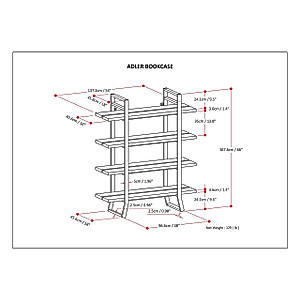 SIMPLIHOME Adler SOLID WOOD and Metal 66 inch x 54 inch Modern Industrial Bookcase in Light Walnut Brown with 4 Shelves, for the Living Room, Study and Office