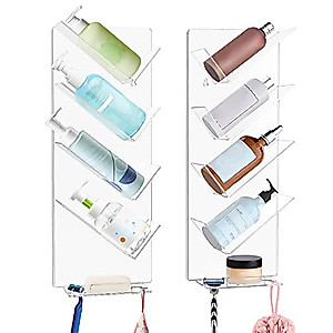KMOTASUO 2 Pack Acrylic Shower Shelves, Clear Bathroom Shower Caddy Organizer, Wall Mounted Shampoo Holder for Shower, Bath Shelf Storage Rack for Everything Rust Proof No Drilling