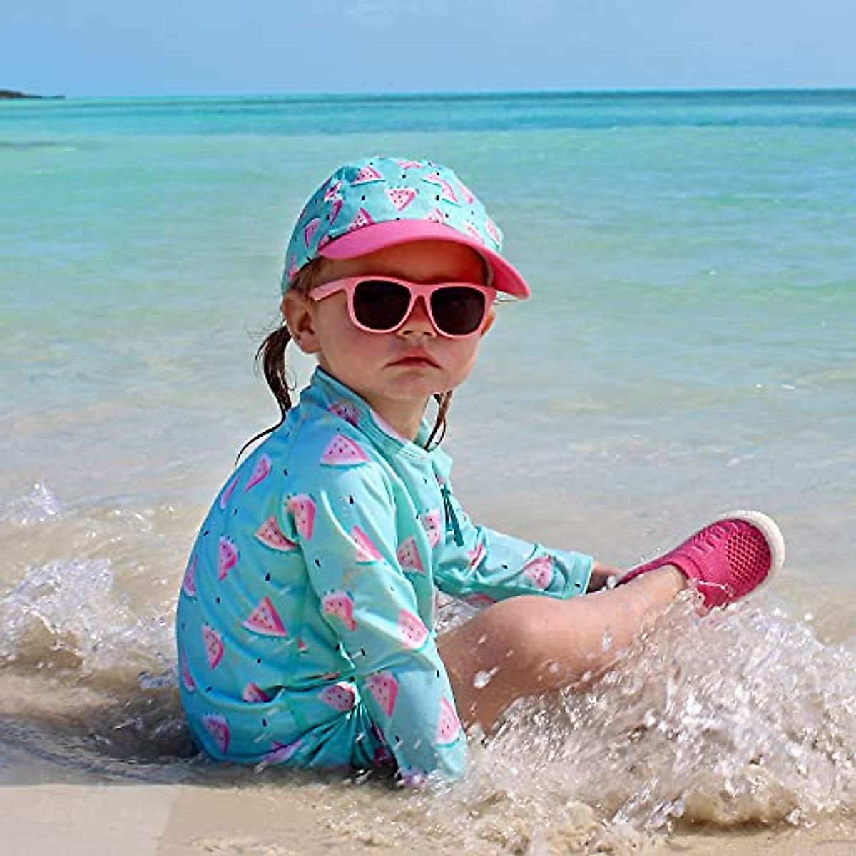 JAN & JUL Kids Baseball Cap for Girl, Pink Cotton Hat (Watermelon, 2-12 Years)