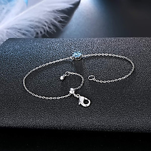 EGOO&YAMEE March Birthstone Bracelet Silver Copper White Gold Plated Cz Crystal Hearts & Arrows Adjustable Bangle (12 Color) Gifts for Women