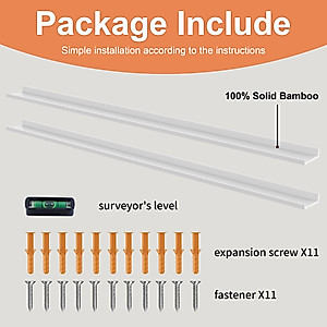 Love-KNPTUS Picture Ledge Shelf, White Floating Shelves Set of 2, 72 Inch Long Floating Shelves with Lip for Wall, Solid Bamboo Wall Mounted Shelf for Bedroom, Living Room, Bathroom, Kitchen